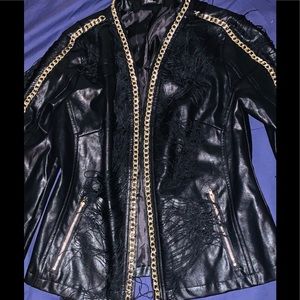 Her | Jackets & Coats | Black Leather Jacket With Gold Chain And ...
